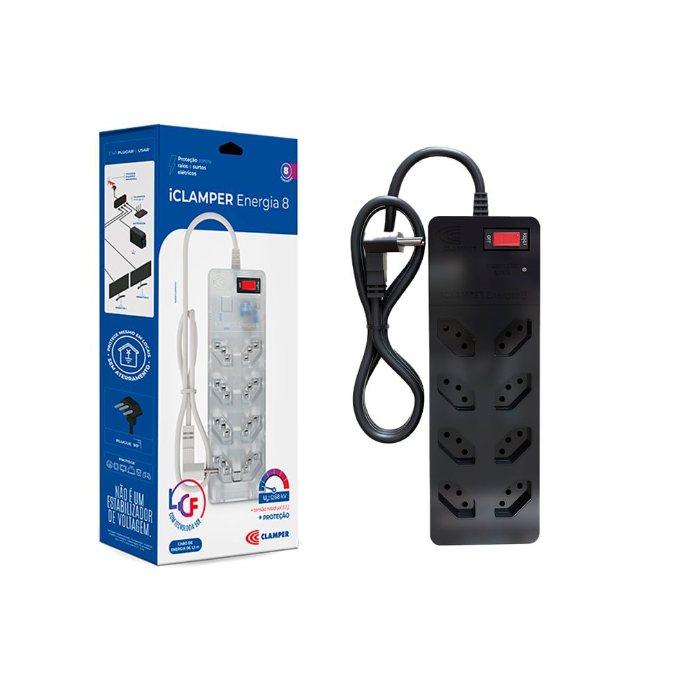 Filtro de Linha DPS com Tecnologia LCF iCLAMPER Energia 8 Tomadas - CLAMPER