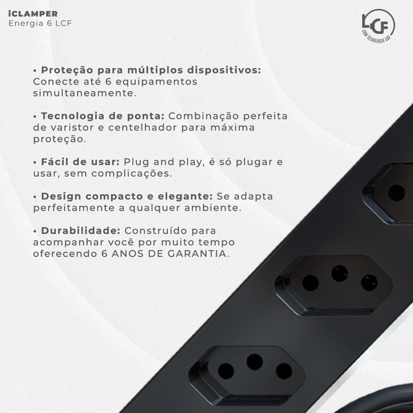 FILTRO DE LINHA iCLAMPER LCF ENERGIA 6 TOMADAS CABO 1,5M - CLAMPER